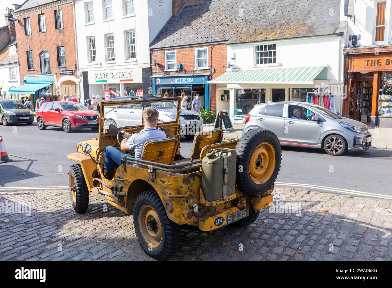 Bridport Dorset, rugged classic jeep style vehicle parked in the town ...