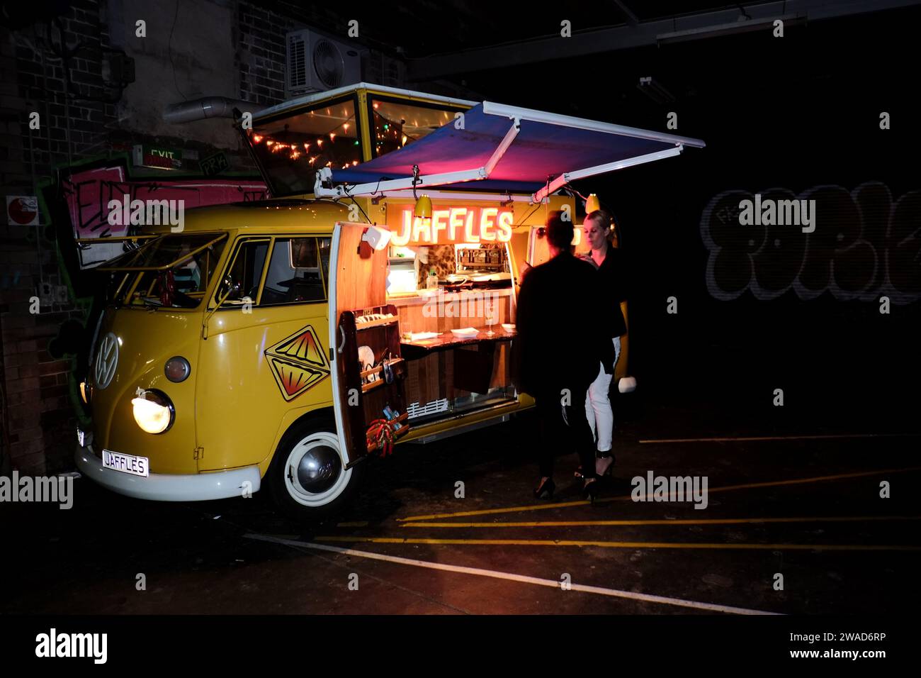 VW Combi Jaffle Van, Sydney food truck at an art opening event in the ...