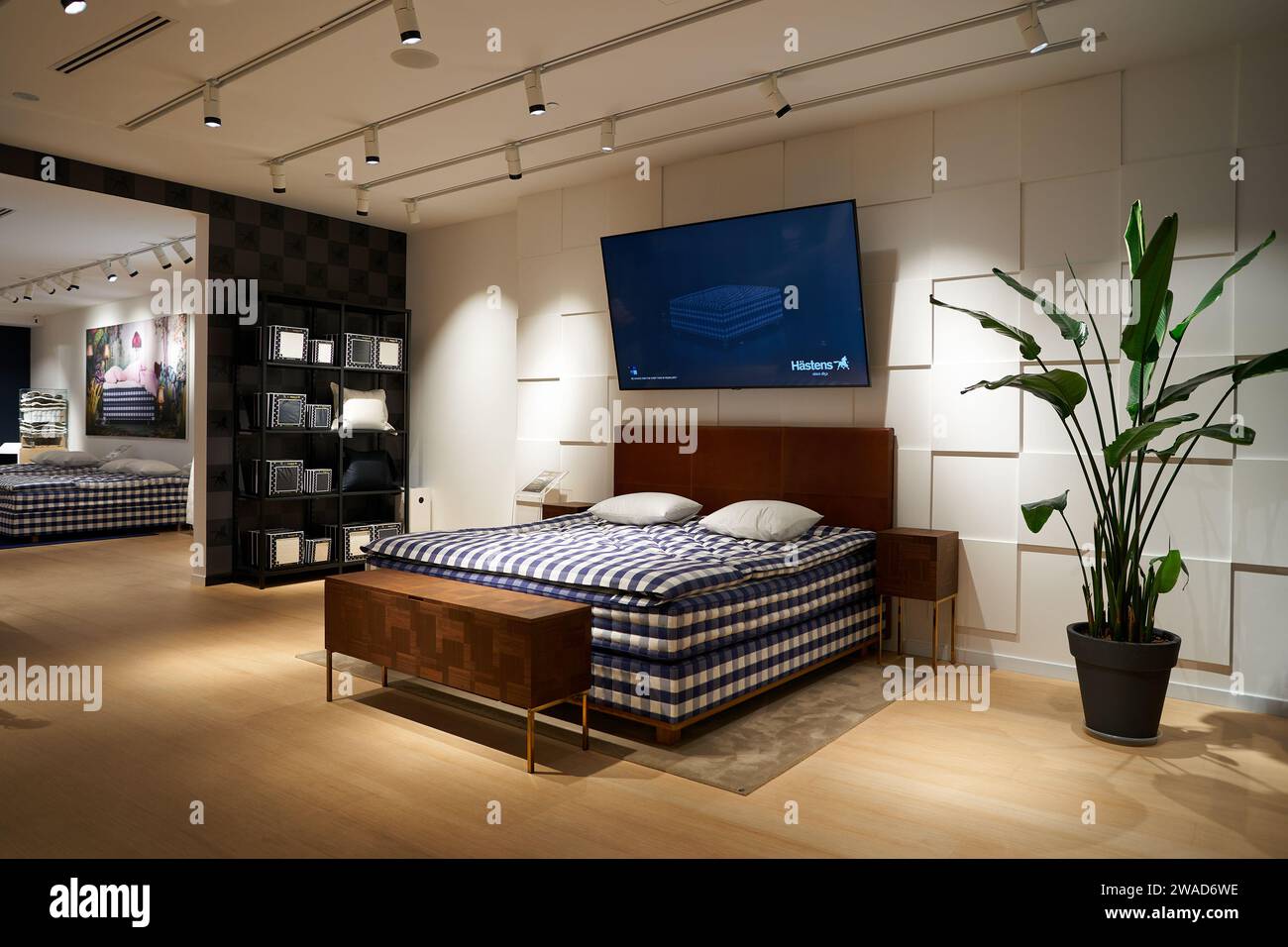 SINGAPORE - NOVEMBER 05, 2023: interior shot of Hastens store in the ...