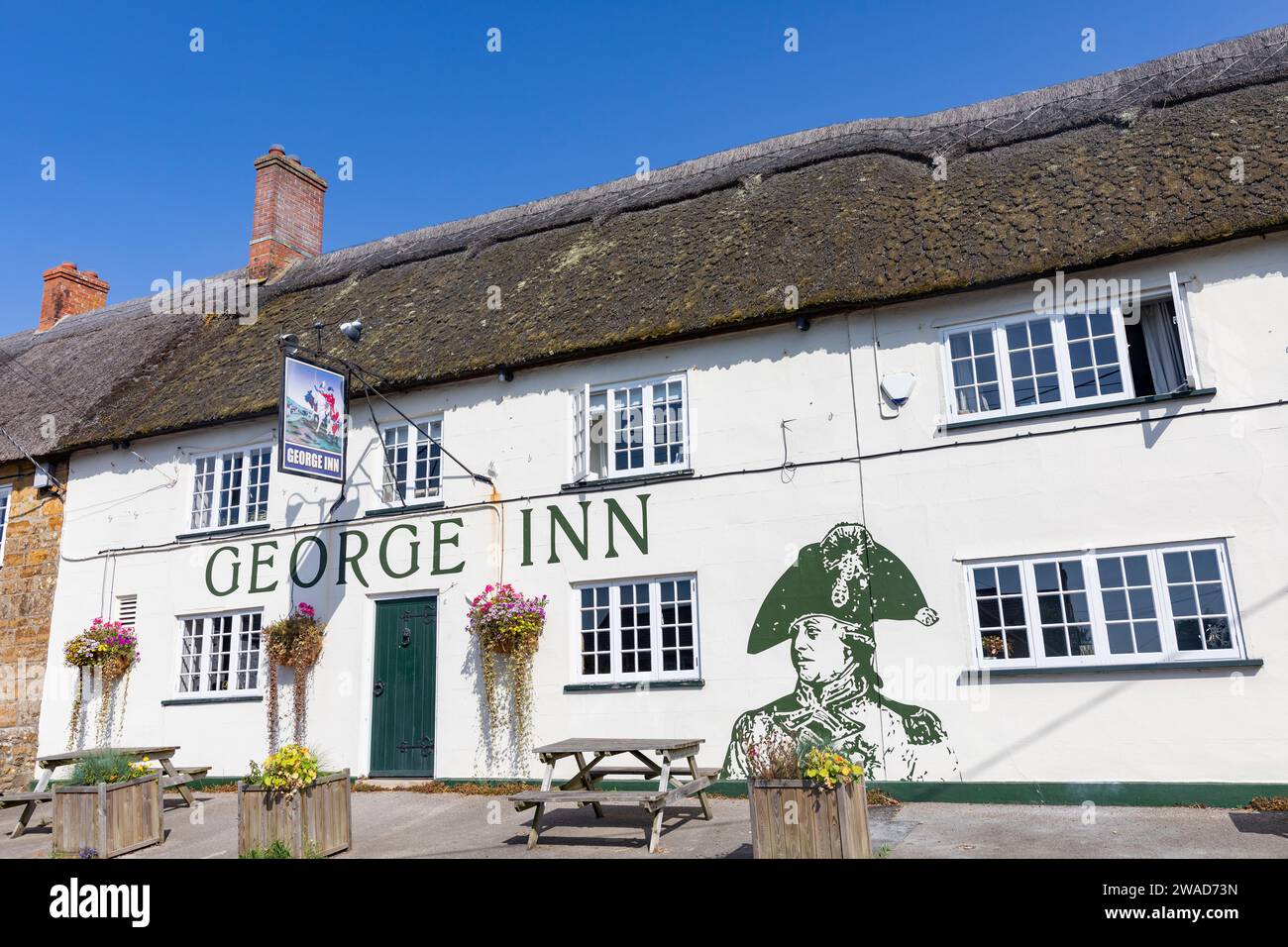 British pub, George Inn in Chideock West Dorset, exterior of the pub ...