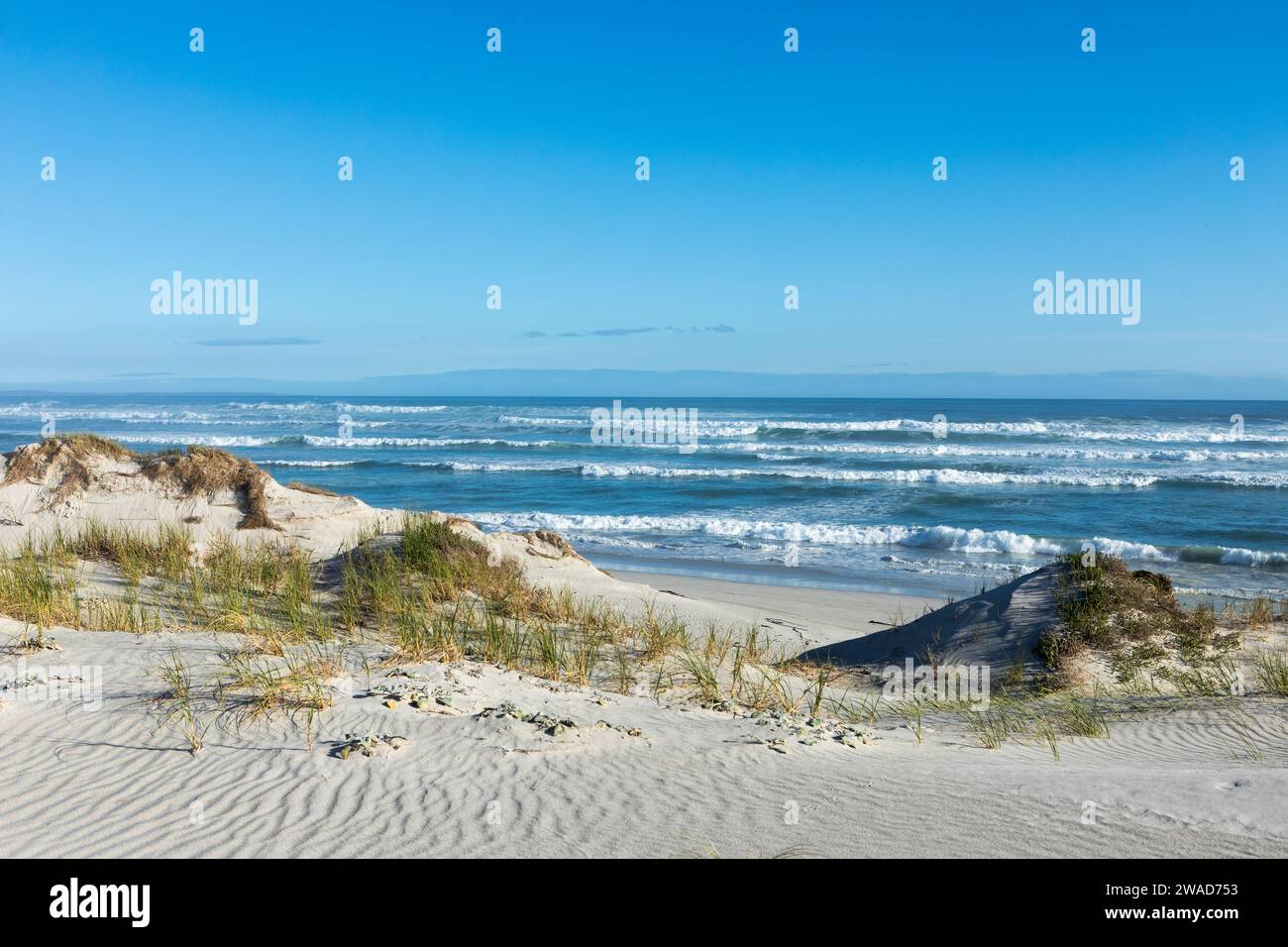 South Africa, Hermanus, Sandy beach and sea in Walker Bay Nature ...