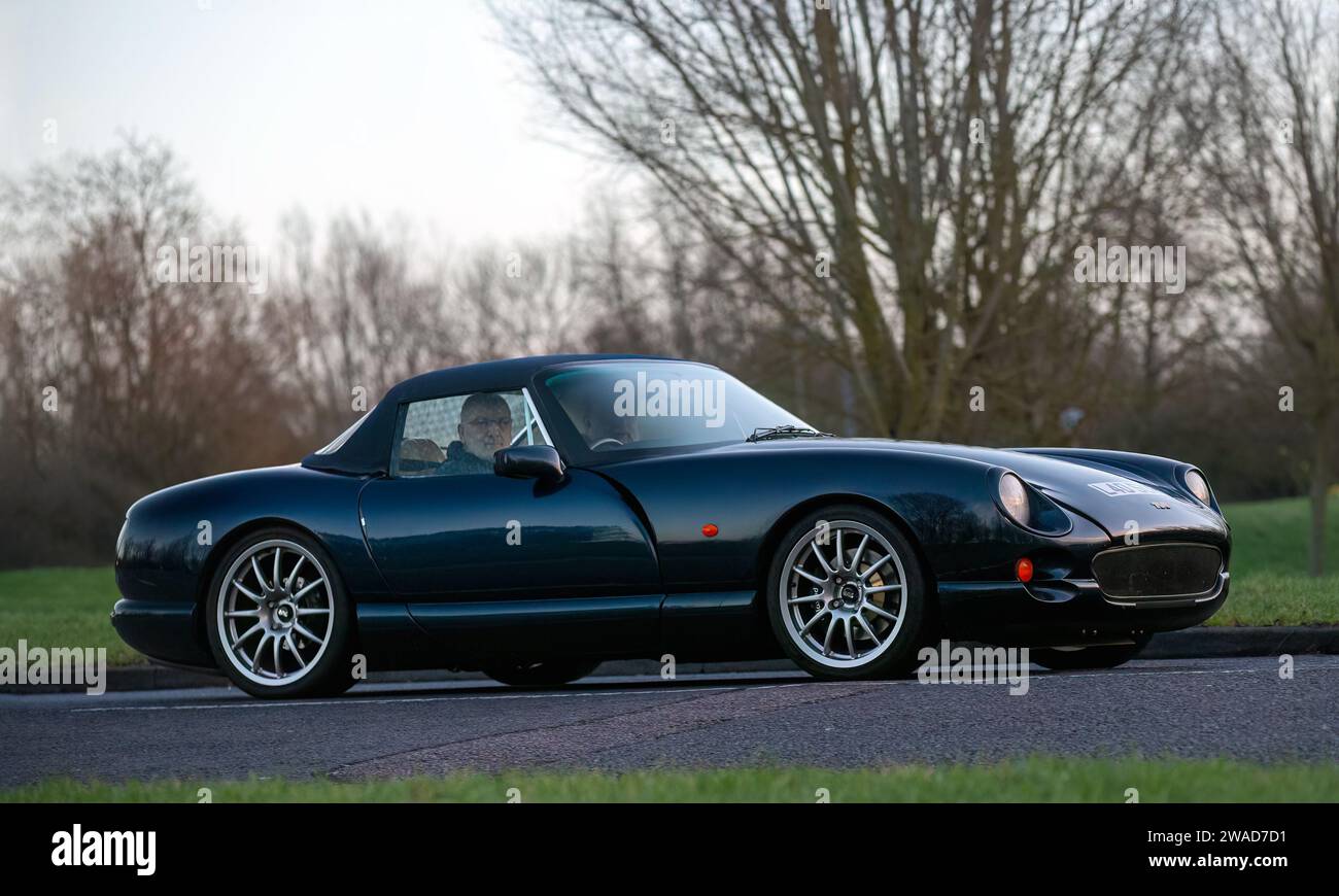 Stony Stratford,UK Jan 1st 2024. 1993 TVR CHIMAERA car arriving at ...