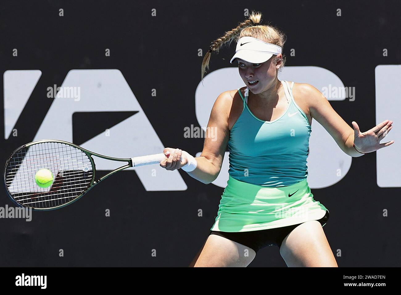 Brenda Fruhvirtova of Czech Republic plays a forehand return to Coco ...