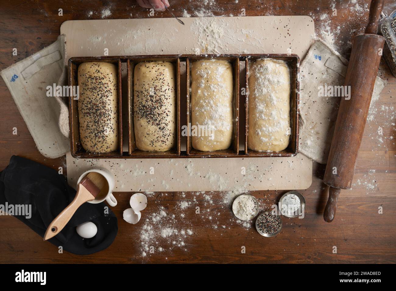 Directly above view of bread dough in kitchen Stock Photo - Alamy
