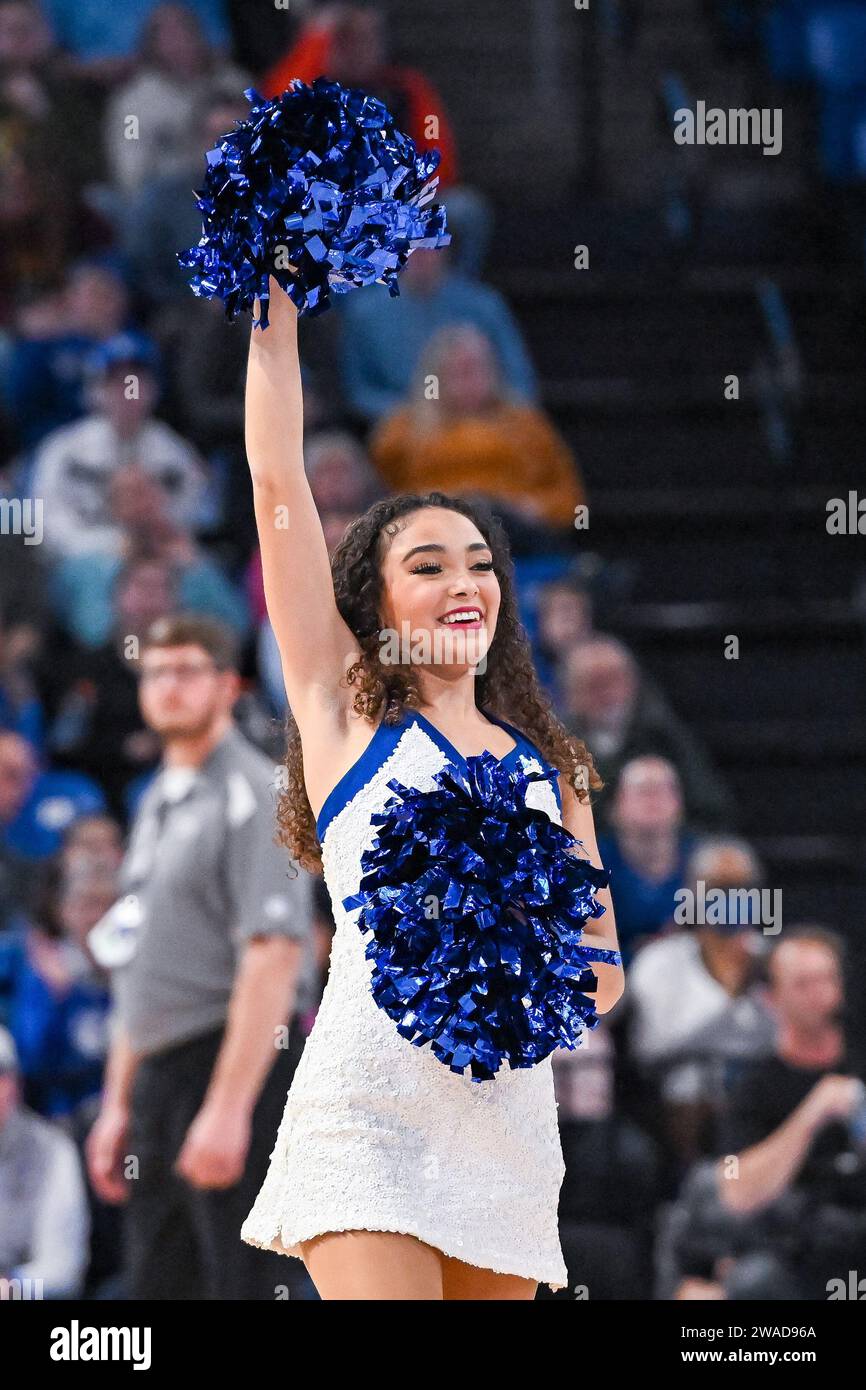 JANUARY 03, 2024: A member of the Saint Louis dance team performs in a ...