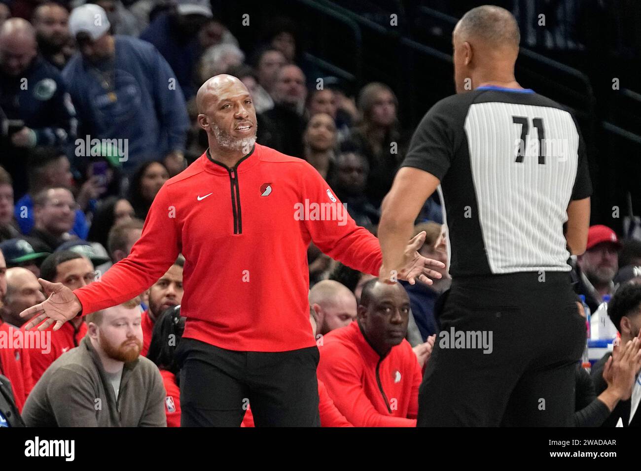 Portland Trail Blazers coach Chauncey Billups questions a call by ...