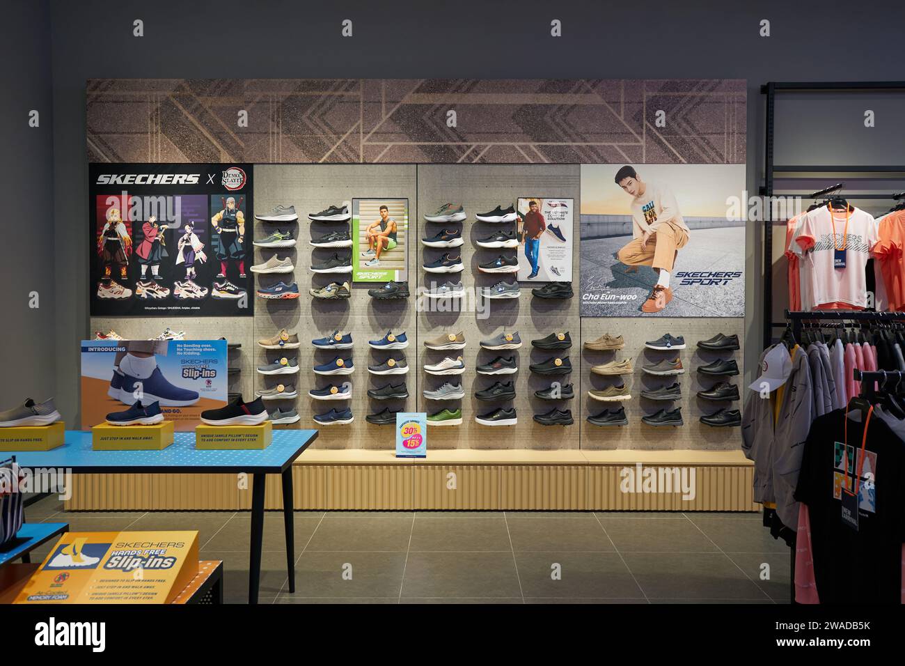 KUALA LUMPUR, MALAYSIA - MAY 27, 2023: footwear display at Skechers ...