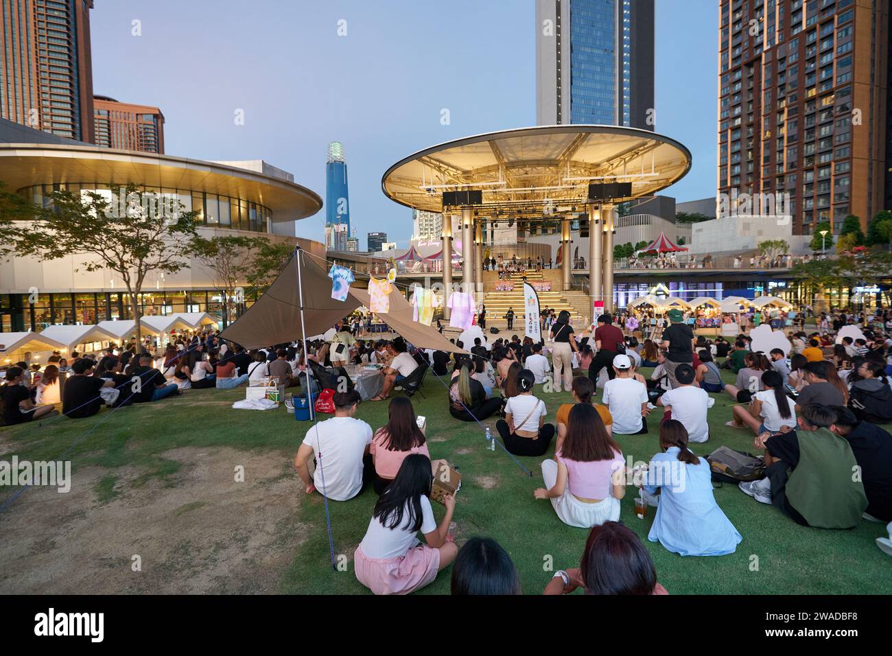 KUALA LUMPUR, MALAYSIA - CIRCA MAY, 2023: people sit in the Central Rooftop Garden located at ...