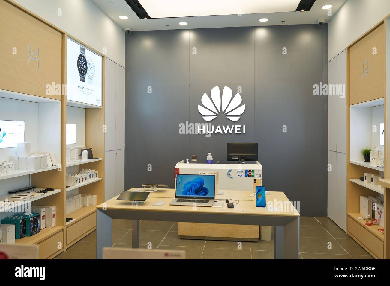 KUALA LUMPUR, MALAYSIA - MAY 27, 2023: interior shot of Huawei retail ...
