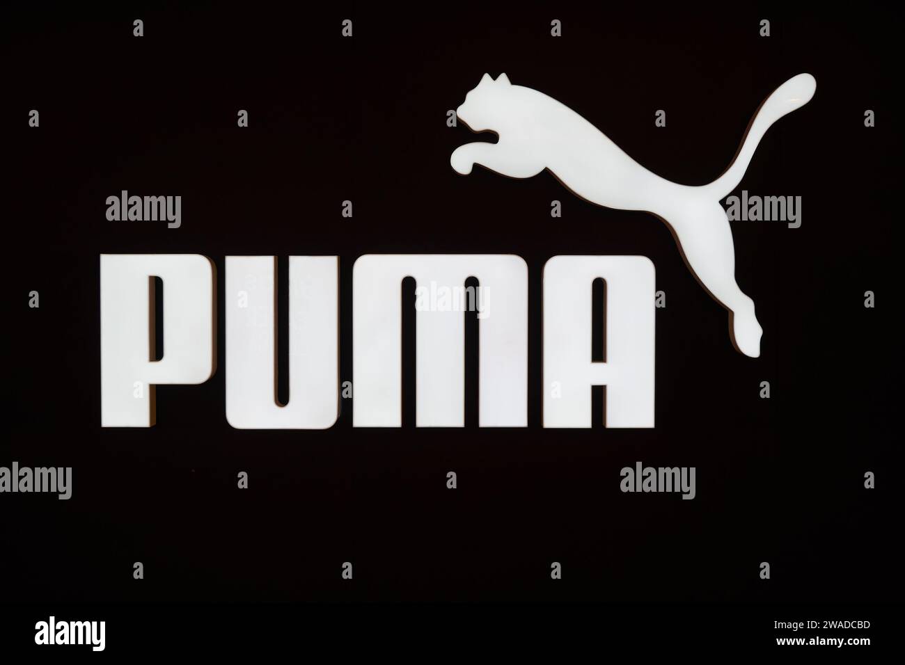 KUALA LUMPUR, MALAYSIA - CIRCA MAY, 2023: close up shot of Puma sign as ...
