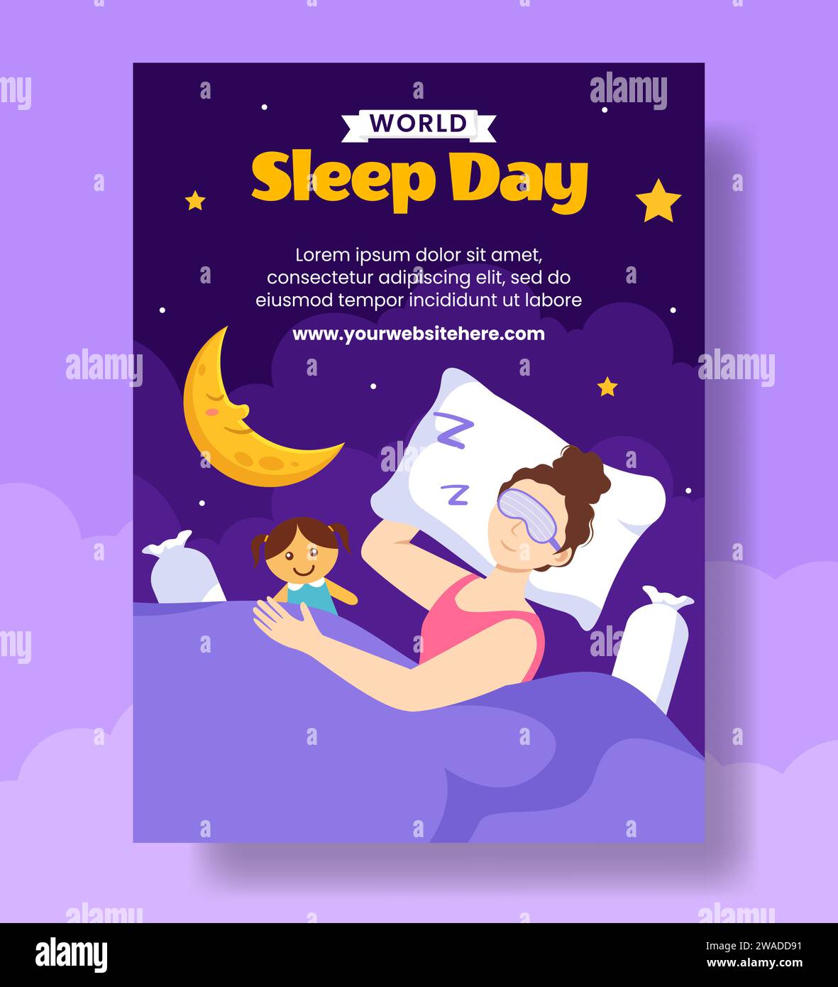 Sleep Day Vertical Poster Flat Cartoon Hand Drawn Templates Background ...