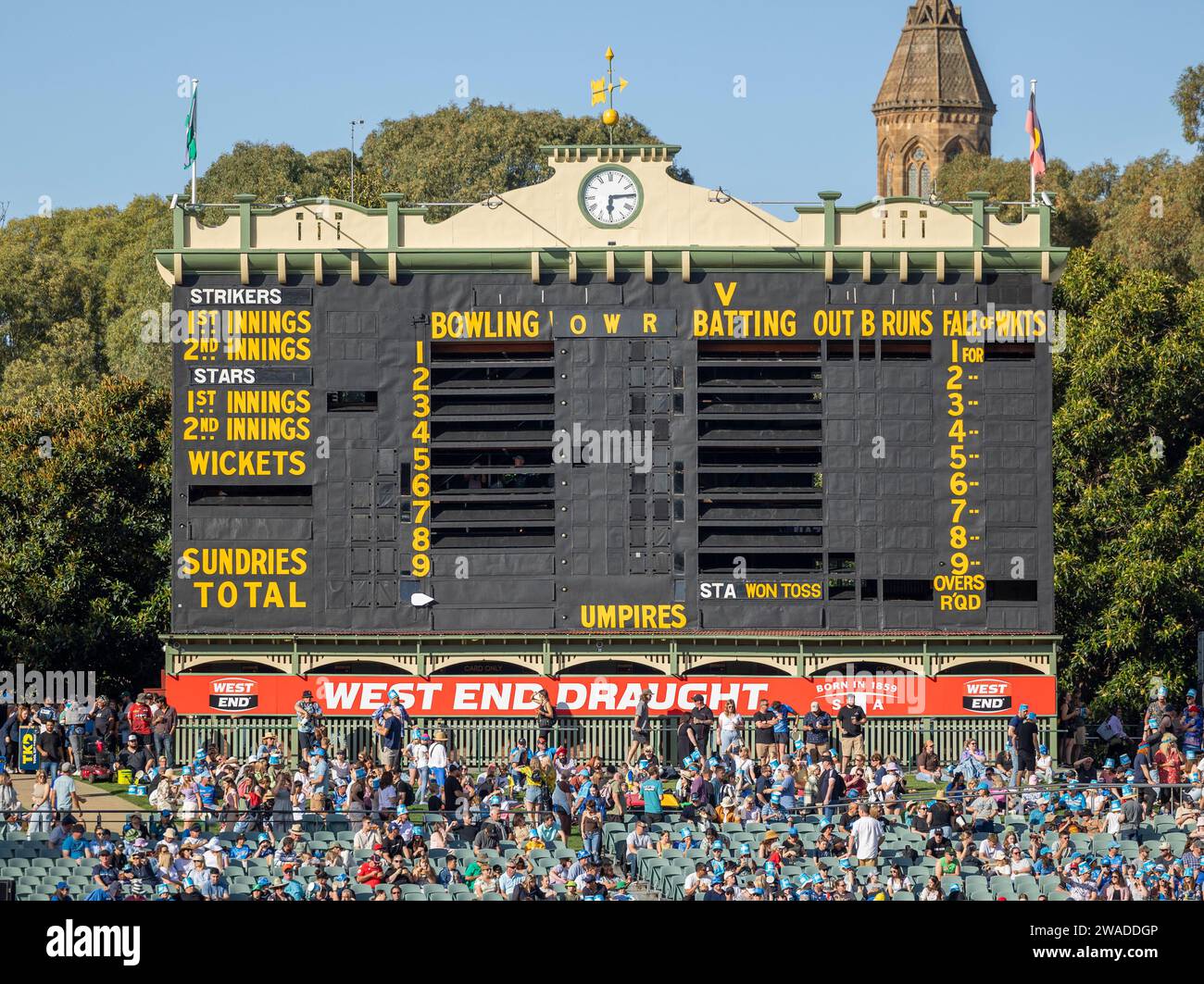 Adelaide, Australia. 31st Dec 2023. The Adelaide Oval scoreboard is a ...