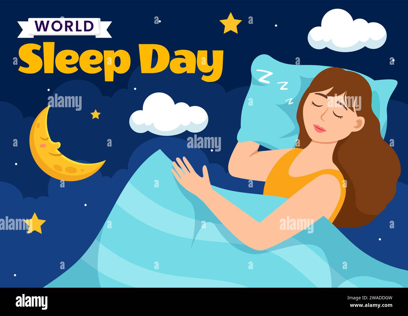 Sleep Day Social Media Background Flat Cartoon Hand Drawn Templates ...