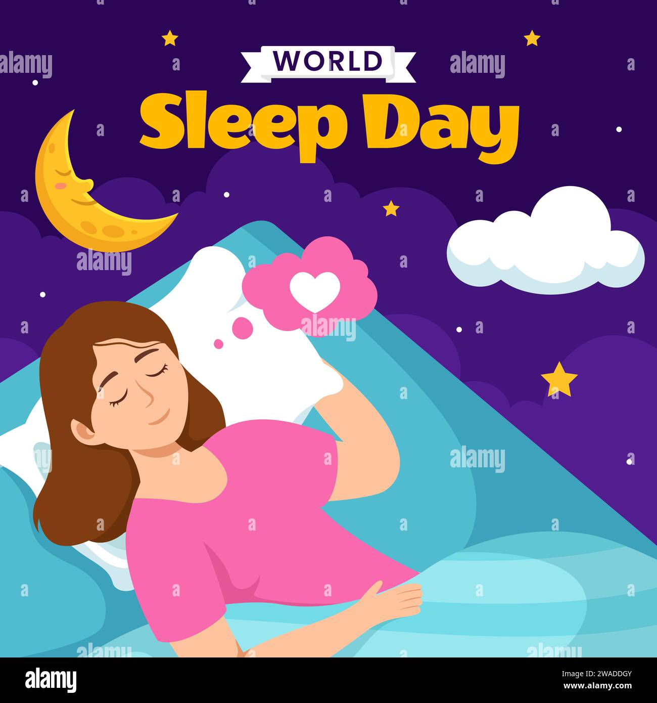 Sleep Day Social Media Illustration Flat Cartoon Hand Drawn Templates ...