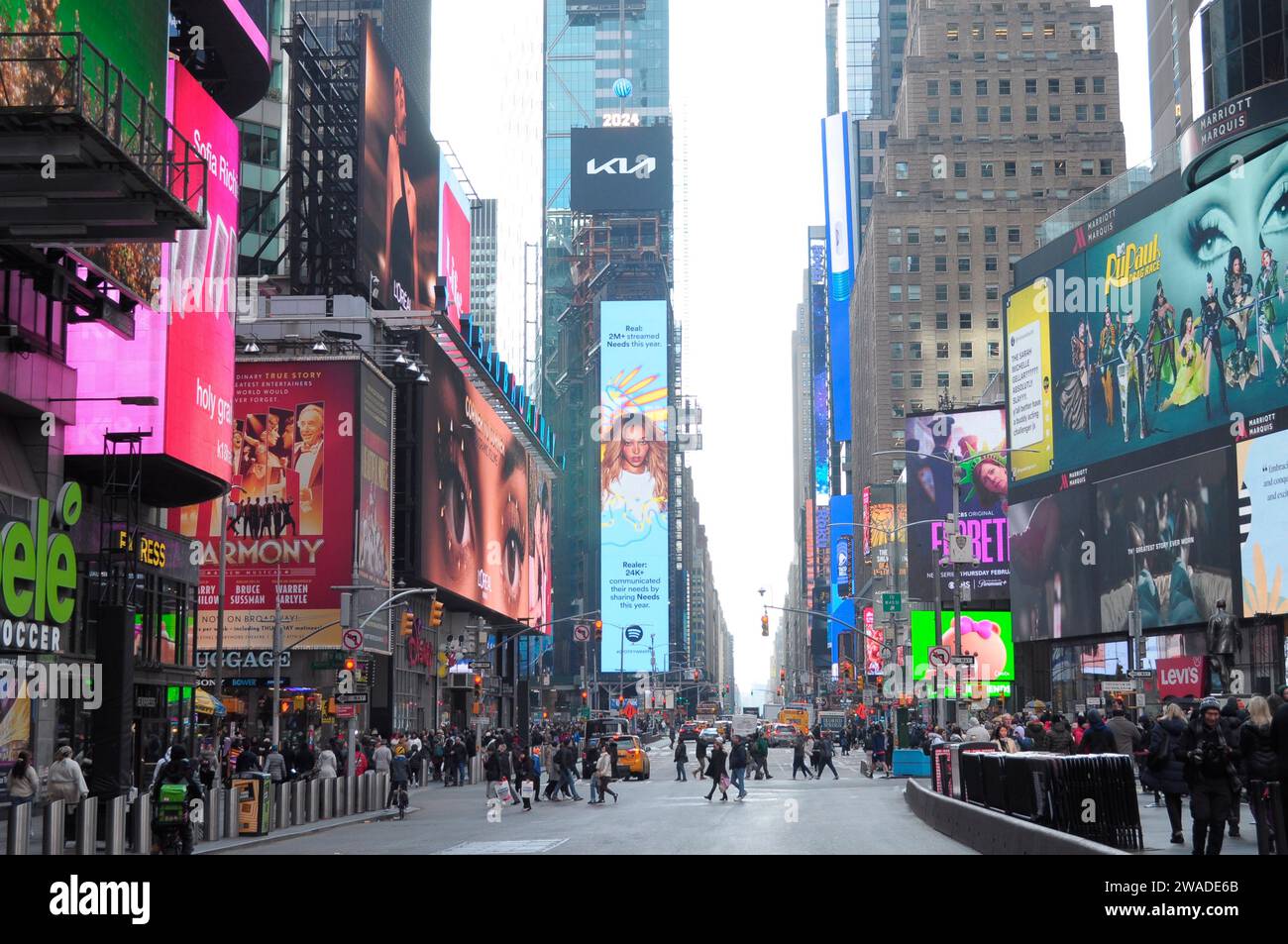 New York City, United States. 03rd Jan, 2024. Pedestrians walk across ...
