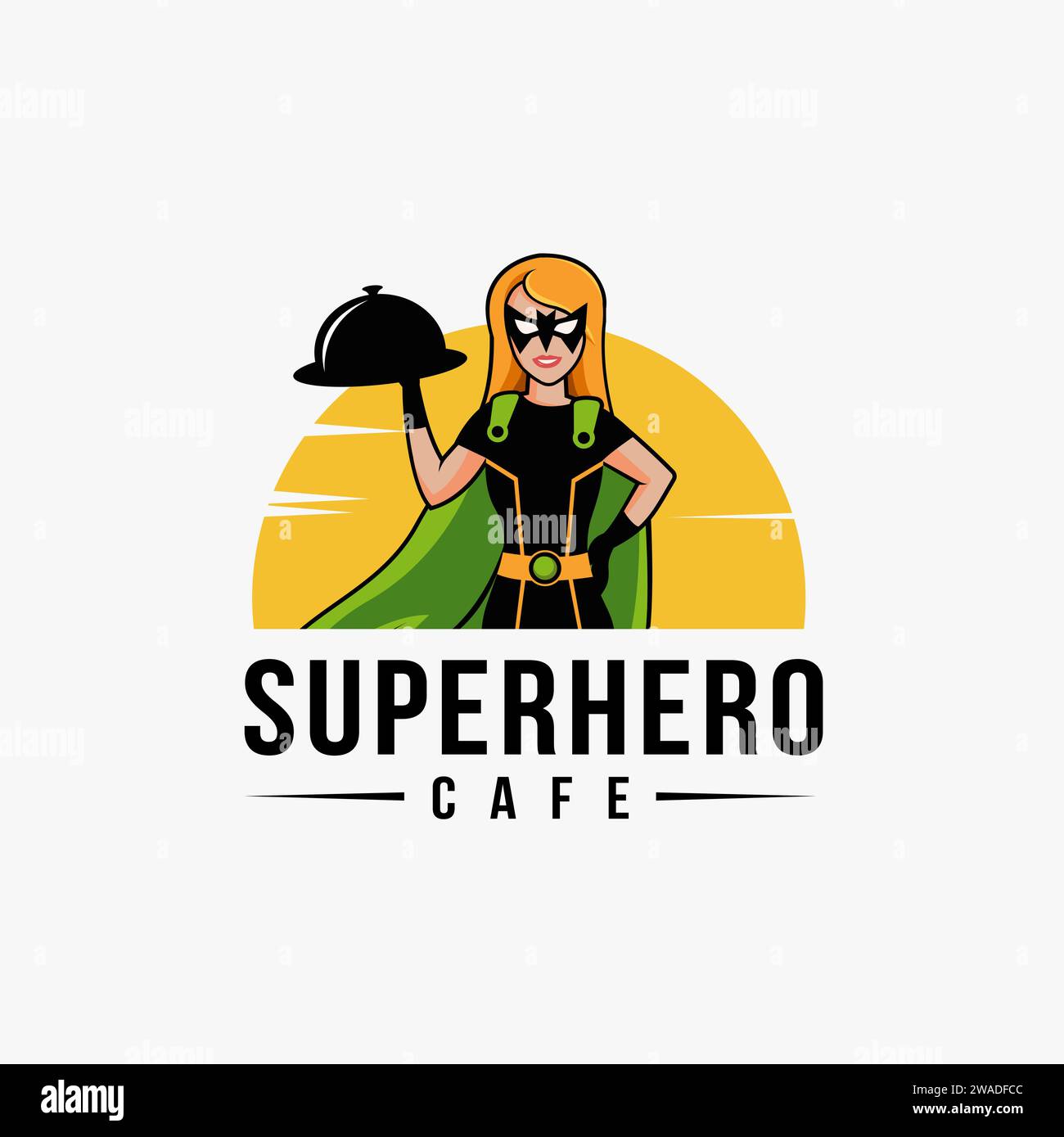 Cartoon mascot superhero waiter logo vector template, super service ...