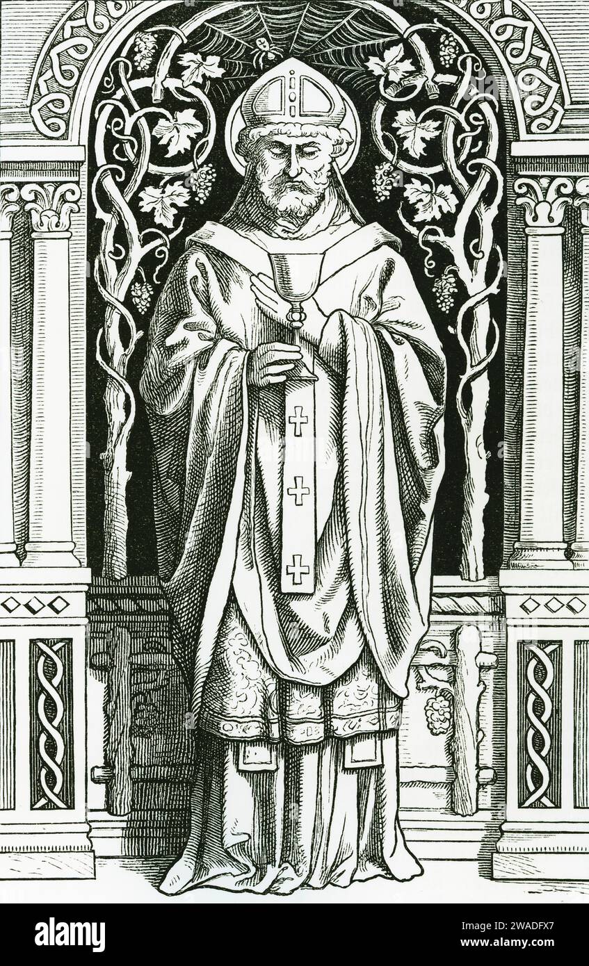 St Conrad, Bishop of Constance, steel engraving from around 1866 Stock ...