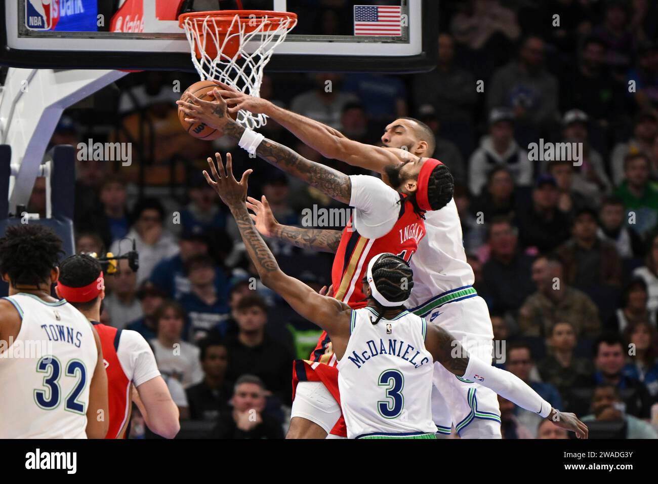 Minnesota Timberwolves center Rudy Gobert, right, blocks a shot by NNew ...