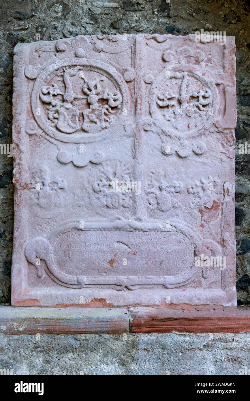 Medieval grave slab, tombstone of the Schelme zu Bergen, relief in red ...