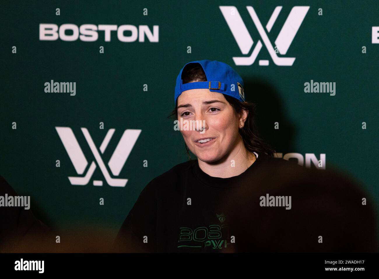 Tsongas Center. 3rd Jan, 2024. Massachusetts, USA; Boston forward Hilary Knight (21) talks to ...