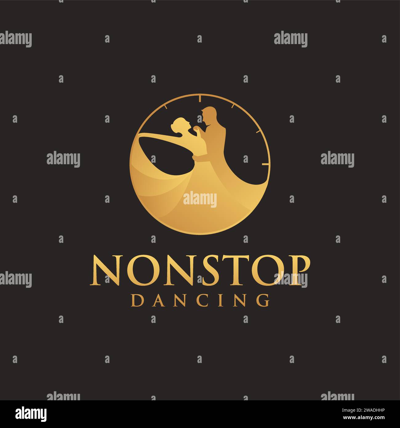 Luxury nonstop dancing logo vector icon, couple dancing in a clock logo vector icon, with ...