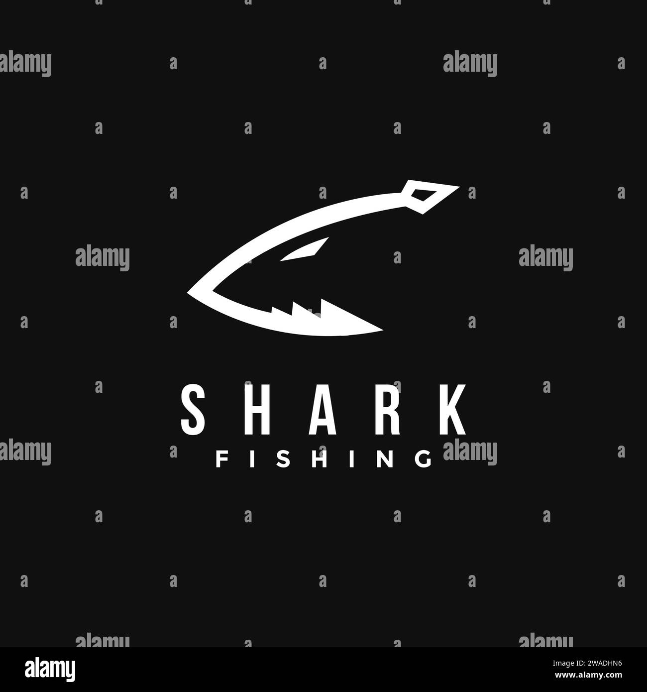 Fishing hook and shark logo icon vector template on black background ...