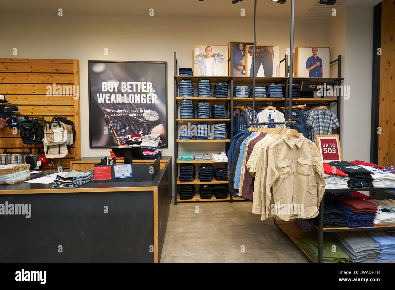 KUALA LUMPUR, MALAYSIA - MAY 26, 2023: interior shot of Levi's store in Berjaya Times Square ...