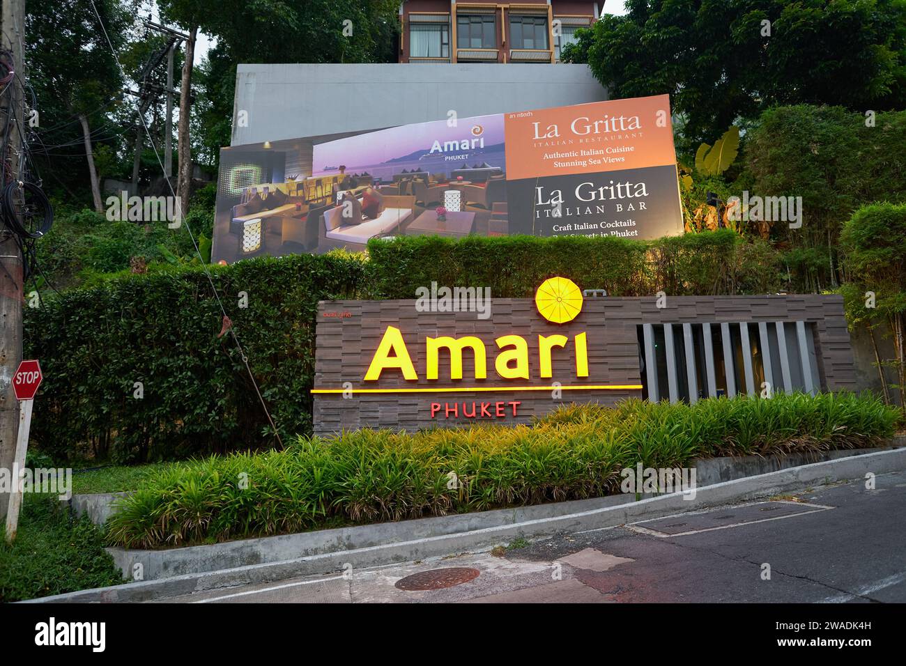 PHUKET, THAILAND - MAY 04, 2023: street level view of Amari Phuket sign ...