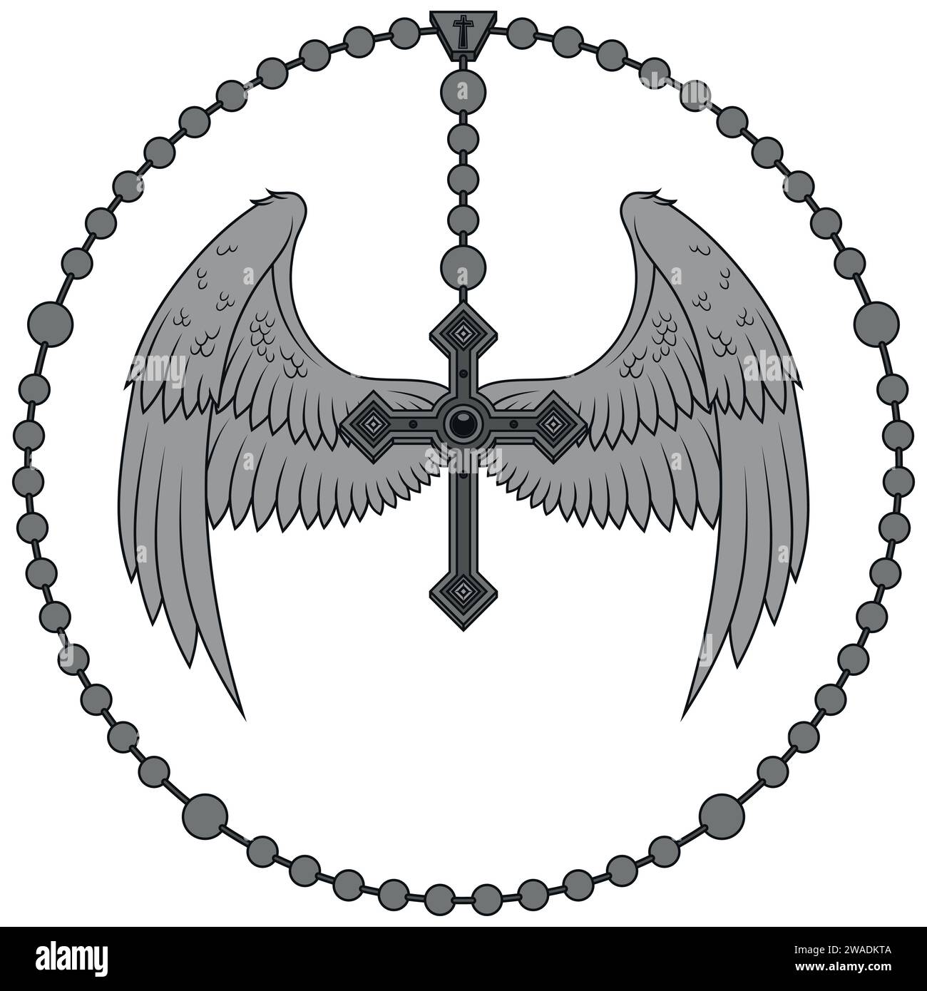Vector Design Of Winged Cross With Christian Rosary Heavenly Cross