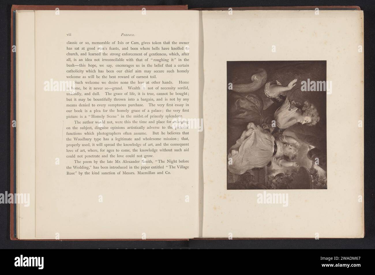 Photo production from a print to a painting, representing a mother with ...