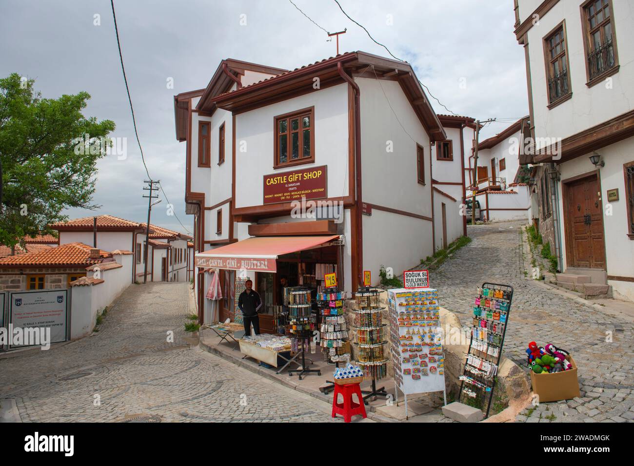 Historic commercial building on Kale Kapisi Street in Old Ankara Castle ...