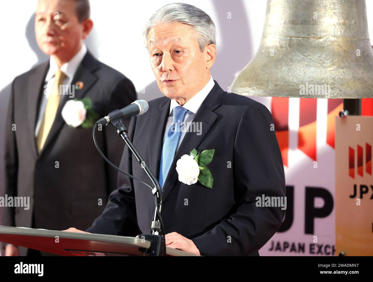 Tokyo, Japan. 4th Jan, 2024. Japan Exchange Group (JPX) CEO Hiromi Yamaji delivers a speech for ...