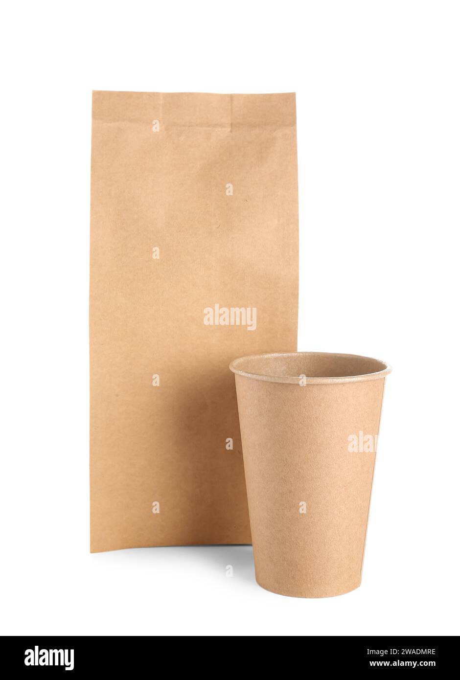 Takeaway paper cup and bag on white background Stock Photo - Alamy