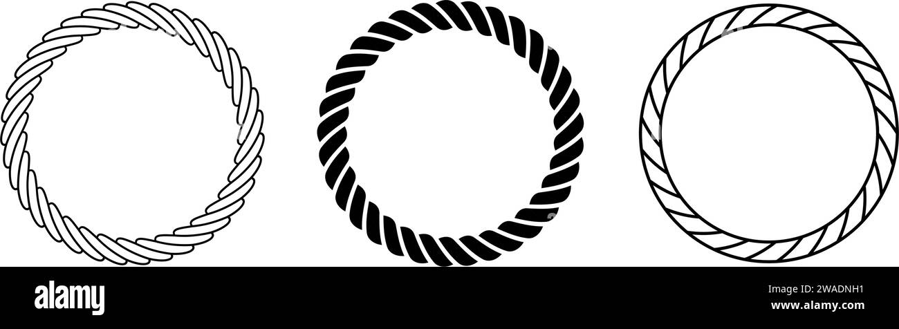 Rope frame set. Round cord border collection. Circle rope wreath loop ...