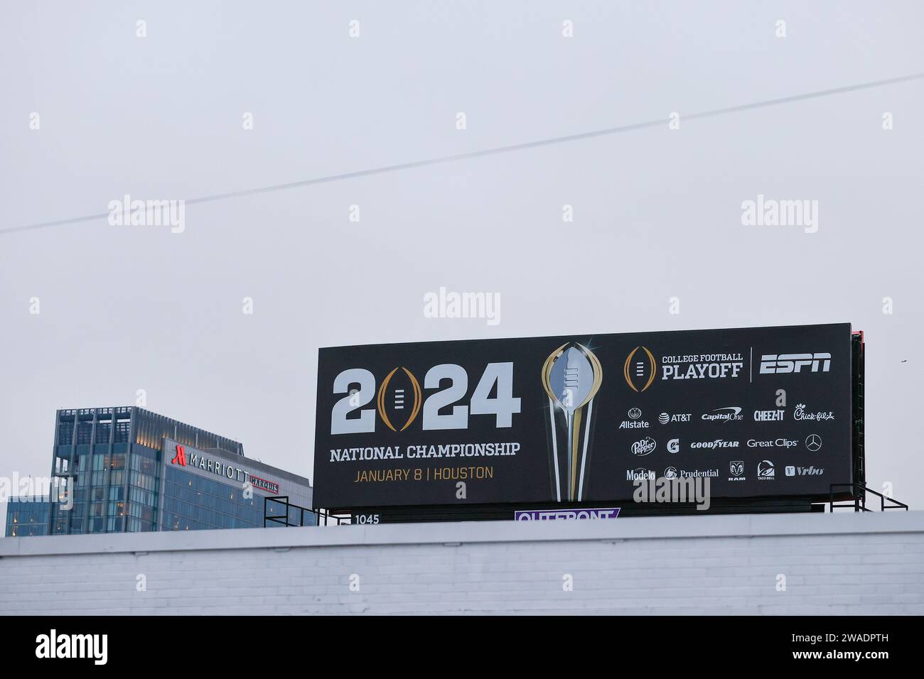 2024 CFP signage with corporate sponsors and ESPN broadcast information ...