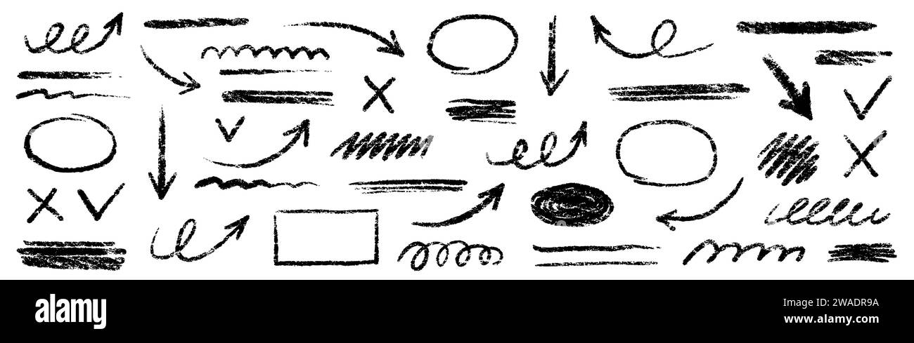Chalk scribble arrow, line brush set. Crayon arrow, underline ...