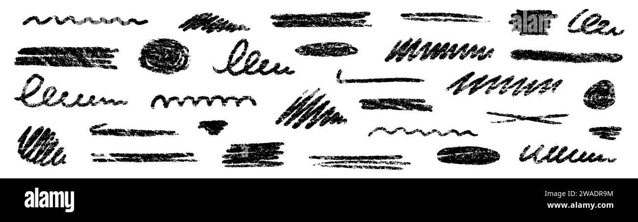 Chalk brush underline stroke set. Crayon marker highlight scribble ...