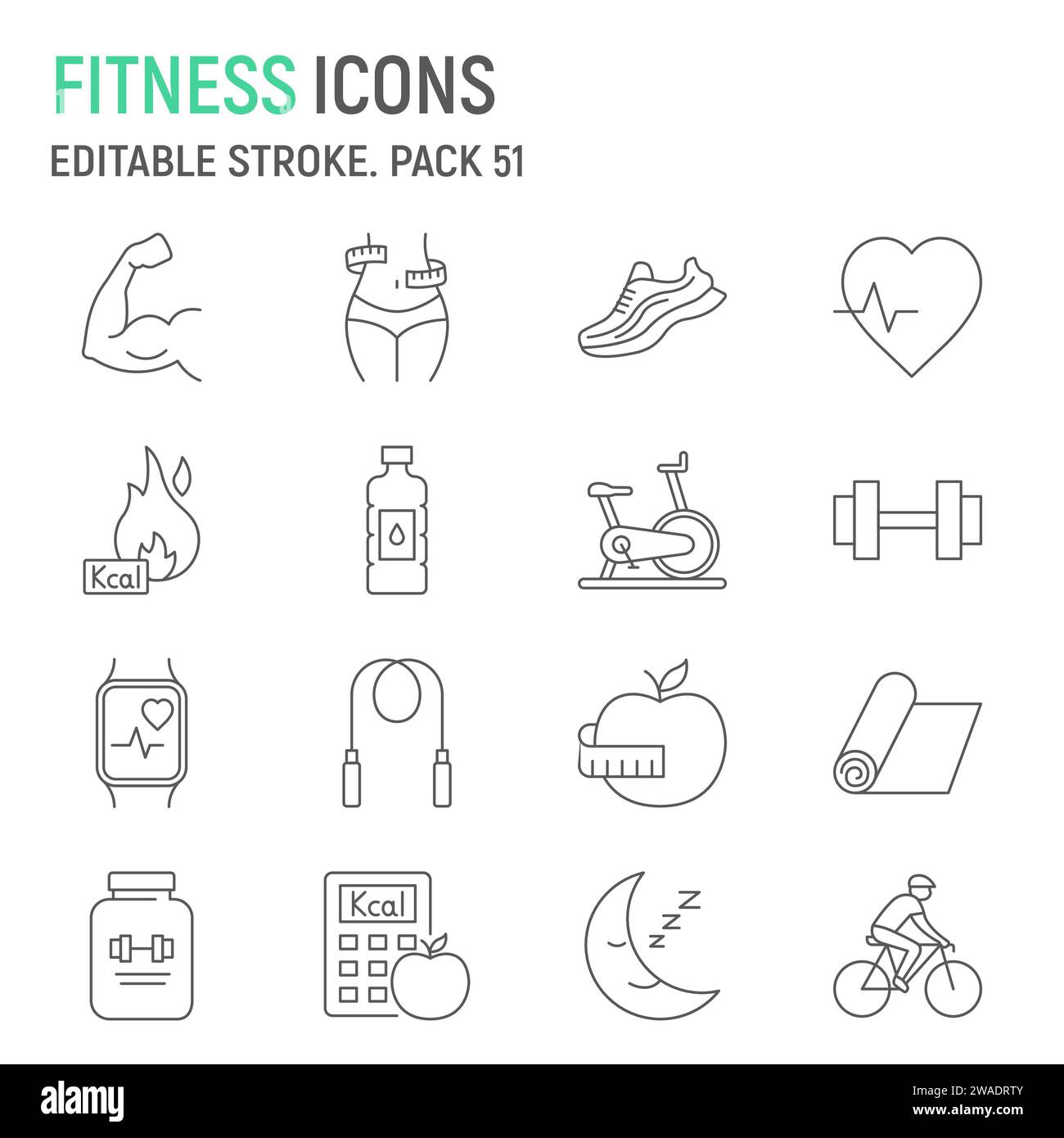 Fitness line icon set, sport collection, vector graphics, logo ...