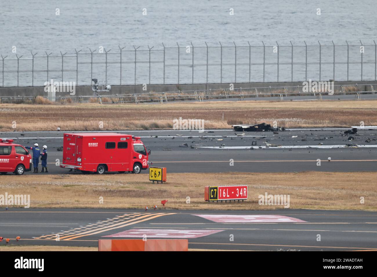 Hokkaido, Japan, January 3, 2024. A Japan Coast Guard aircraft MA722 ...