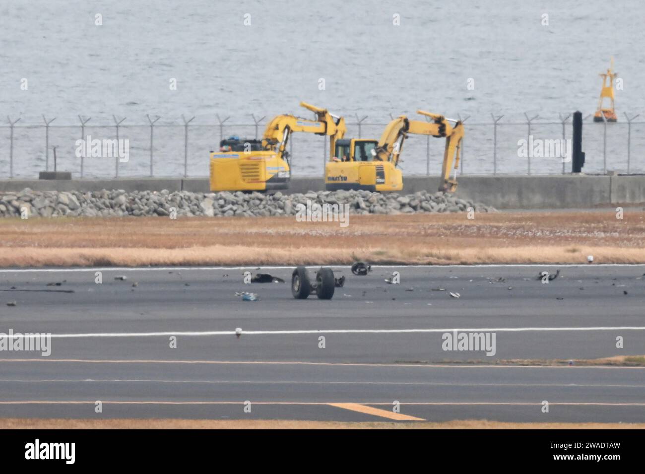Hokkaido, Japan, January 3, 2024. Nose gear tires of Japan Coast Guard ...
