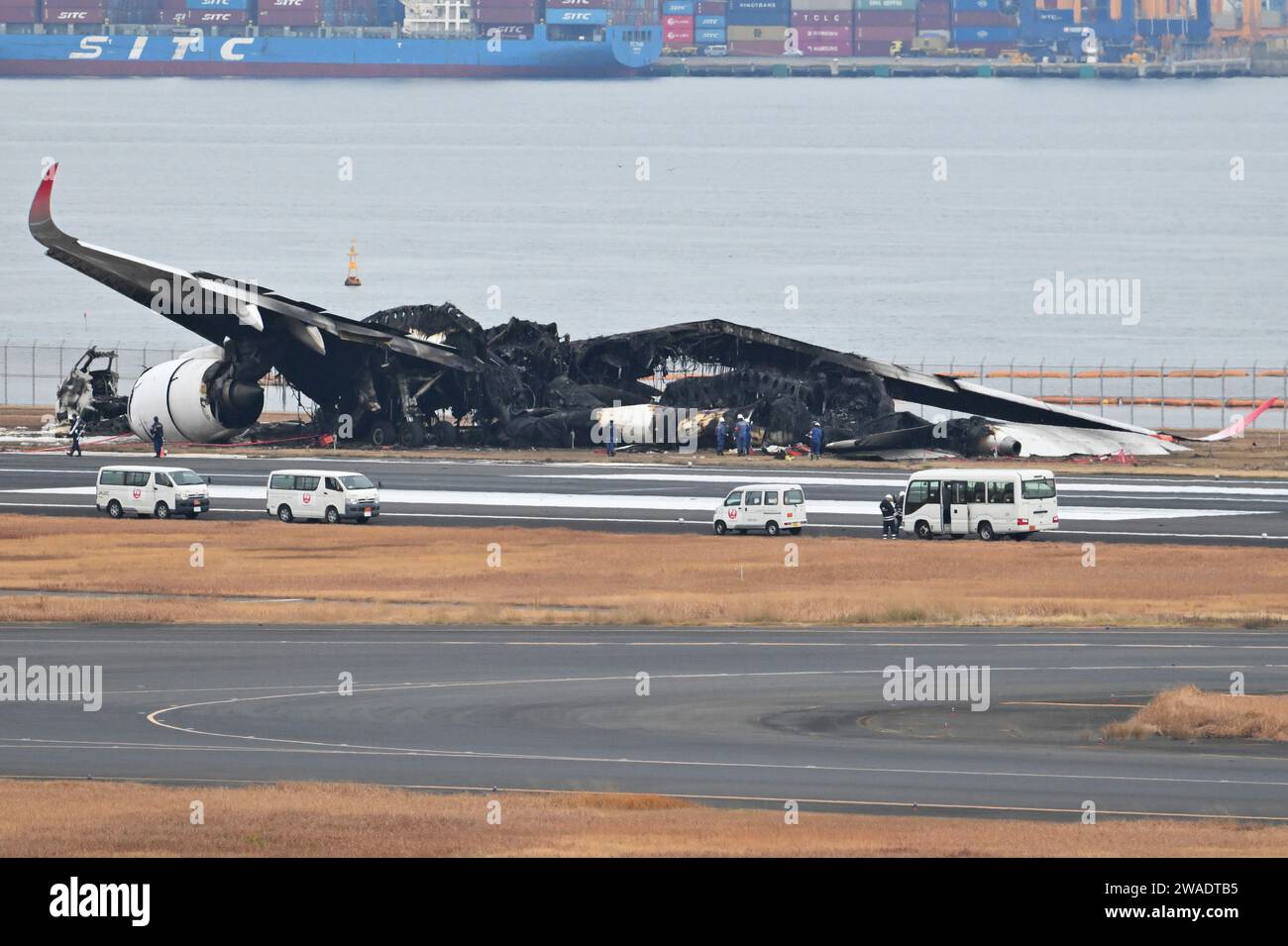 Hokkaido, Japan, January 3, 2024. JAL's A350-900 Reg. JA13XJ of JL516 flight from Sapporo Shin ...