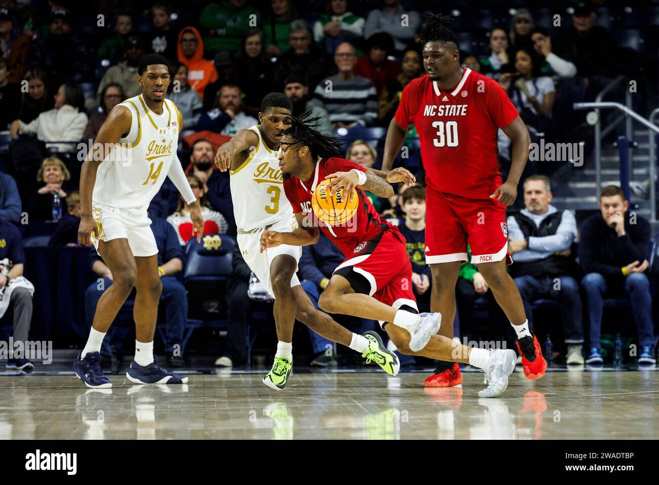 South Bend, Indiana, USA. 03rd Jan, 2024. North Carolina State guard ...