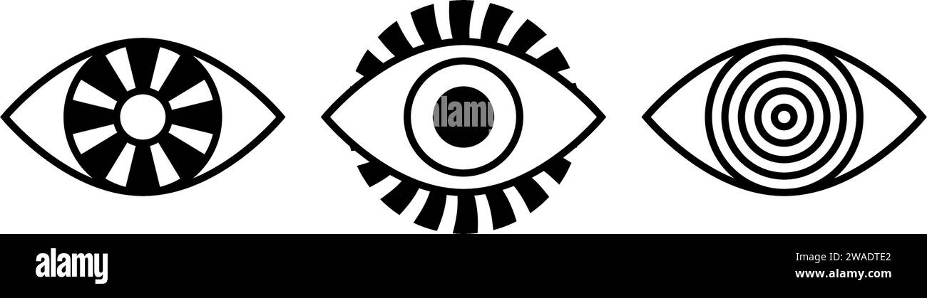 Eyes sign set. Vision outline symbols collection. Hypnosis eyeball ...