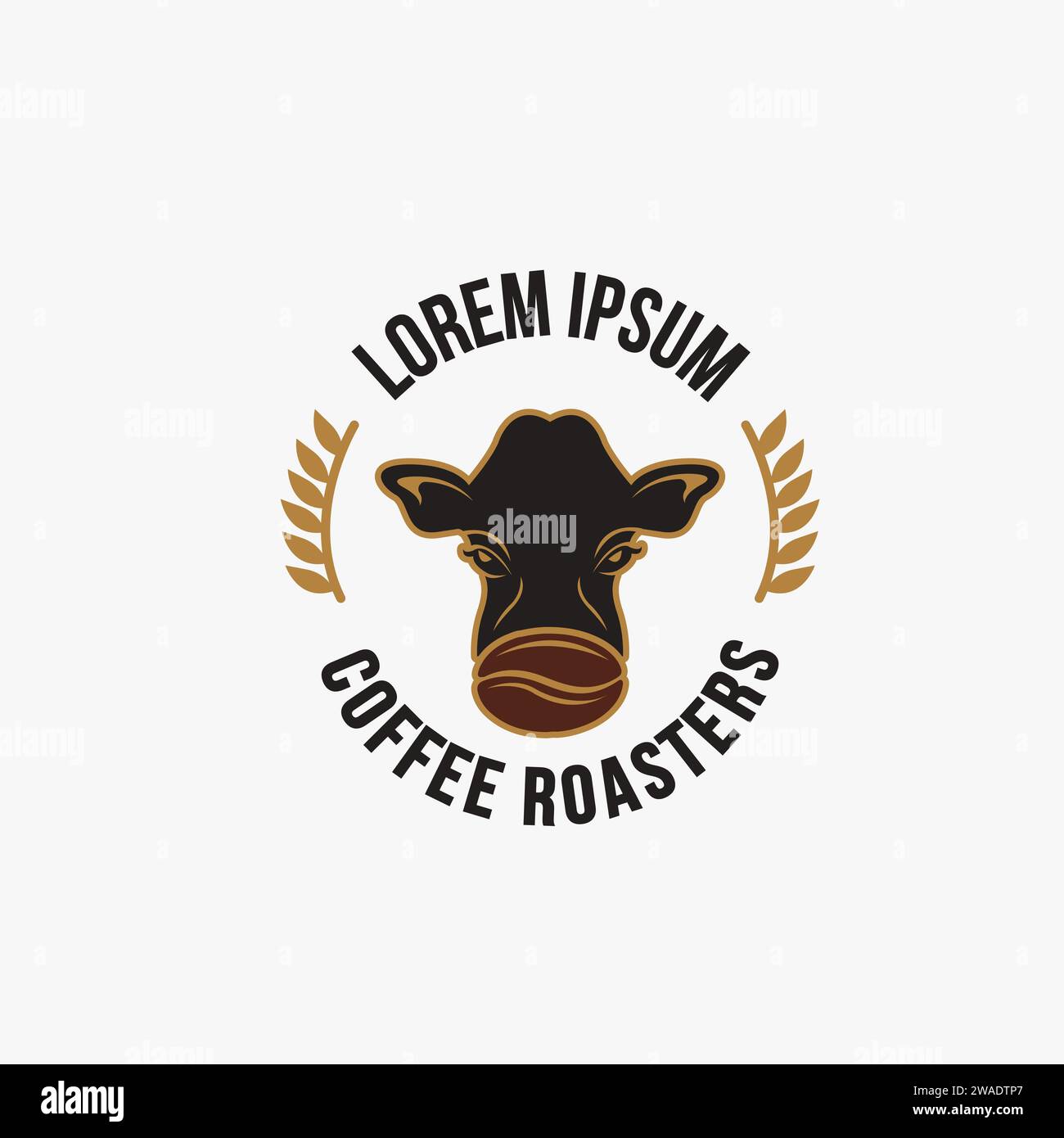 Vintage retro logo of Black angus cow and coffee roaster logo icon ...