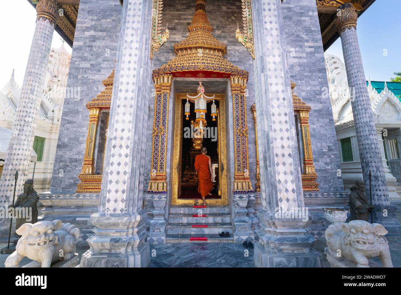 Bangkok, Thailand - Dec 5, 2023: A monk was going inside the inner ...