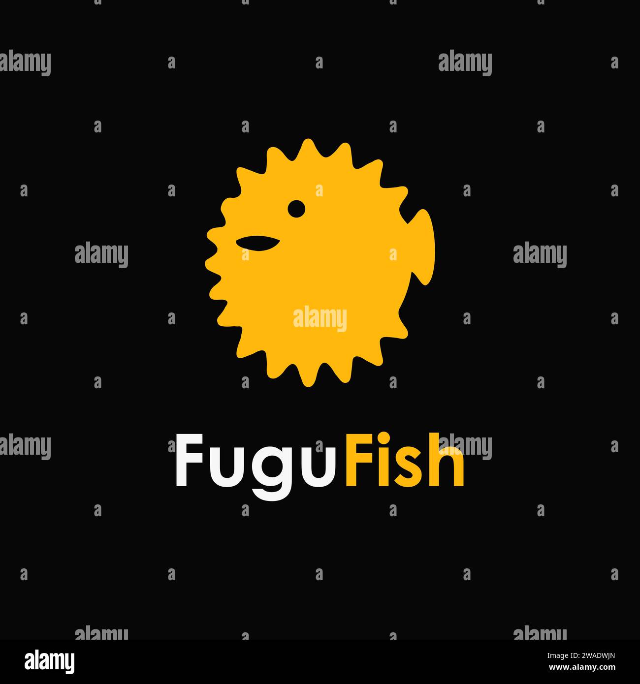 flat minimalist fugu fish logo icon vector template on black background ...
