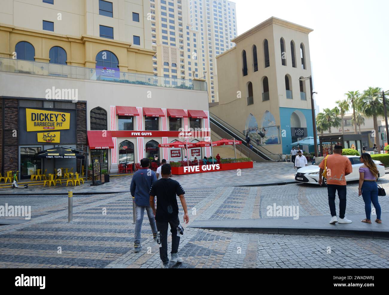 Five Guys restaurant on Al Mamsha Street in Dubai, UAE Stock Photo - Alamy