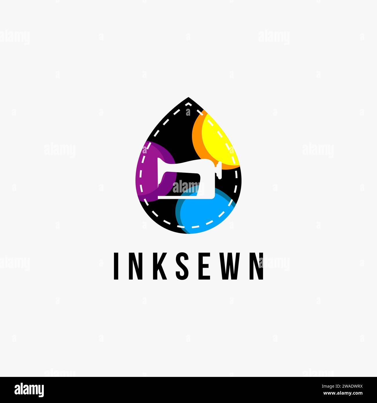 Ink drop with cmyk color and sewing label, print and sewing logo icon ...