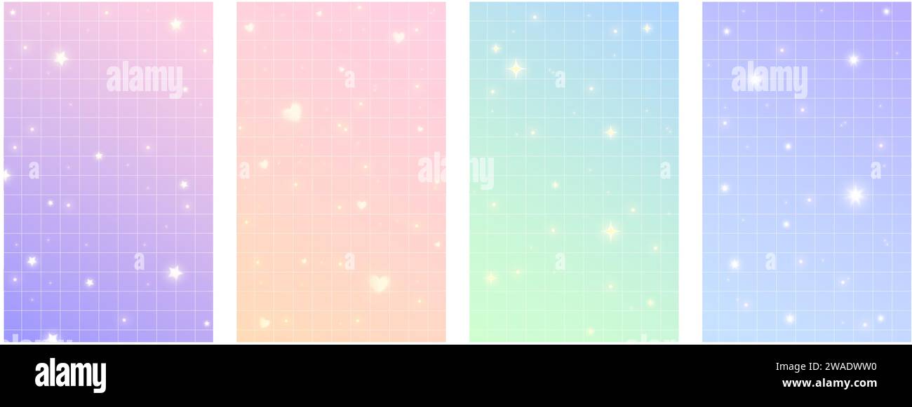 Checkered gradient background with stars. Set of pastel holographic ...