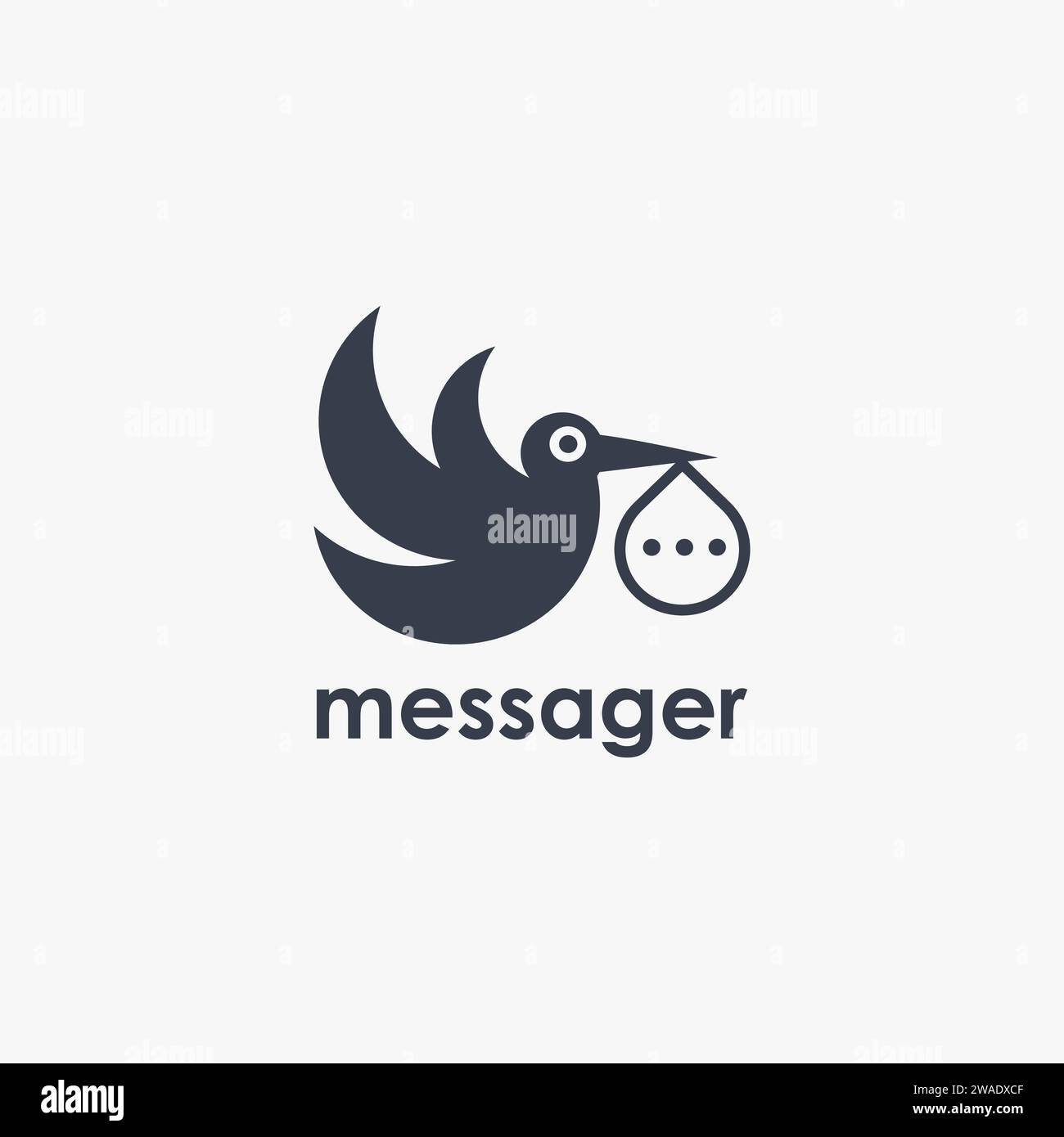 Abstract stork bird and bubble chat logo icon vector template on white ...
